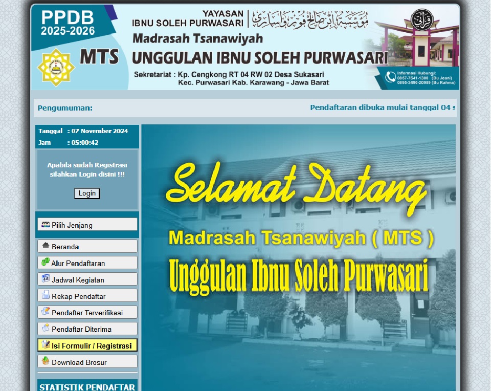 PPDB ONLINE MTS UNGGULAN IBNU SOLEH PURWASARI